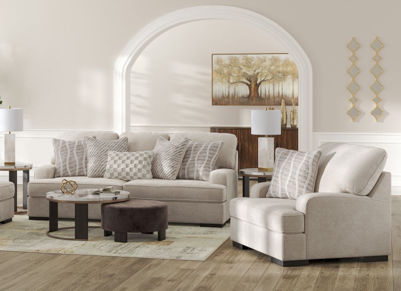 Rent To Own Ashley High Profile-Taupe Sofa & Chair and a Half