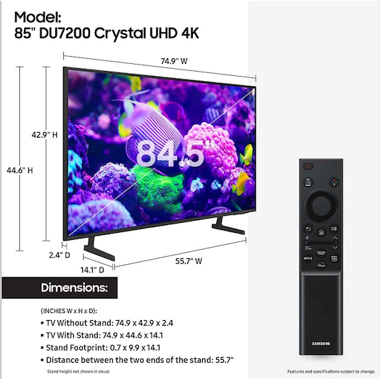 Rent To Own Samsung 85" Class Crystal UHD DU7200 (UN85DU7200FXZA)